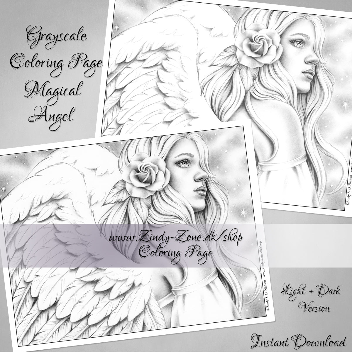 Magical Angel Grayscale Coloring Page - ZindyZone