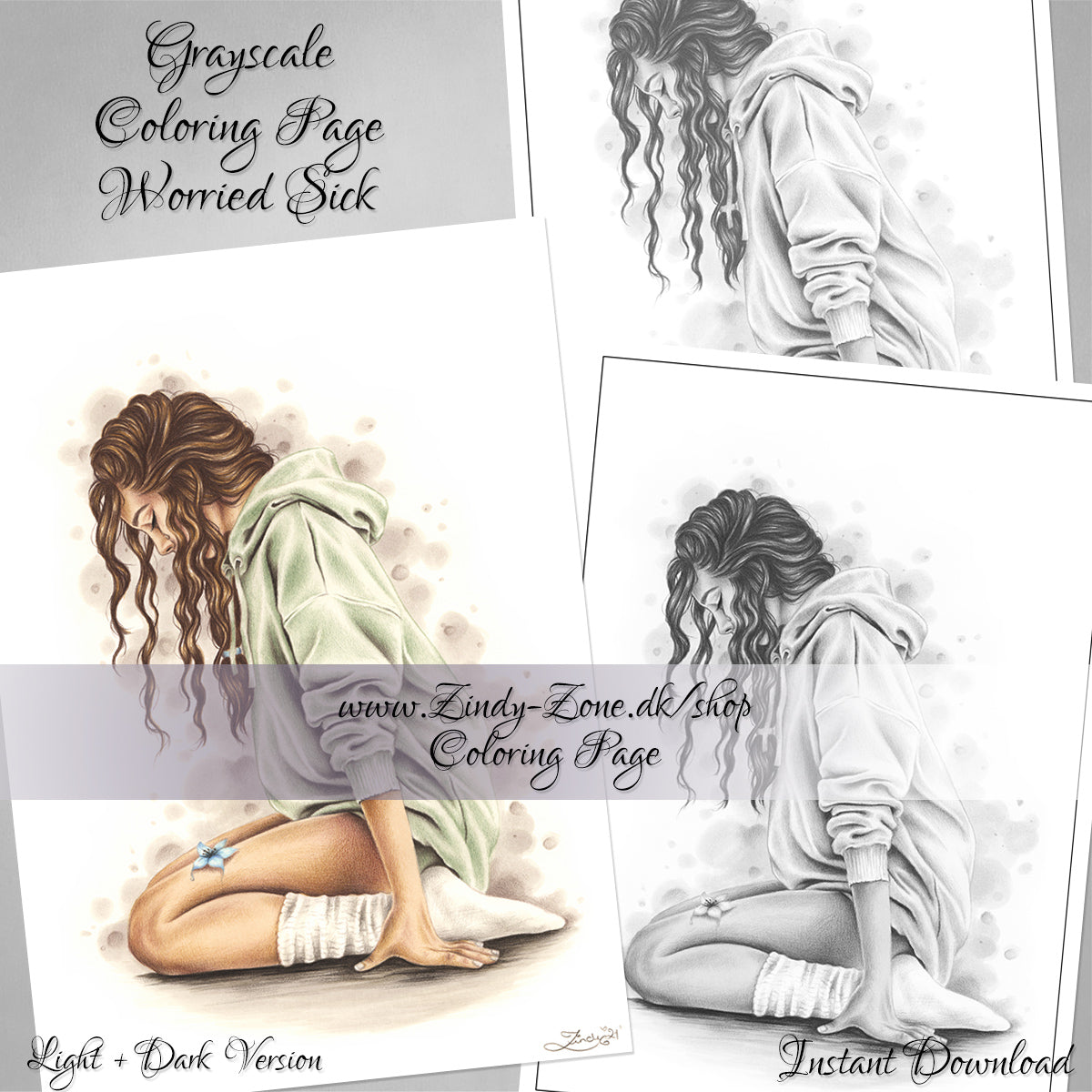 Worried Sick Grayscale Coloring Page - ZindyZone